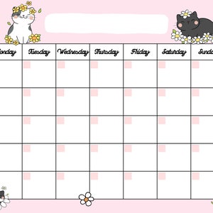 Cute Cat Open Printable Calendar, Digital Download Calendar, Instant ...
