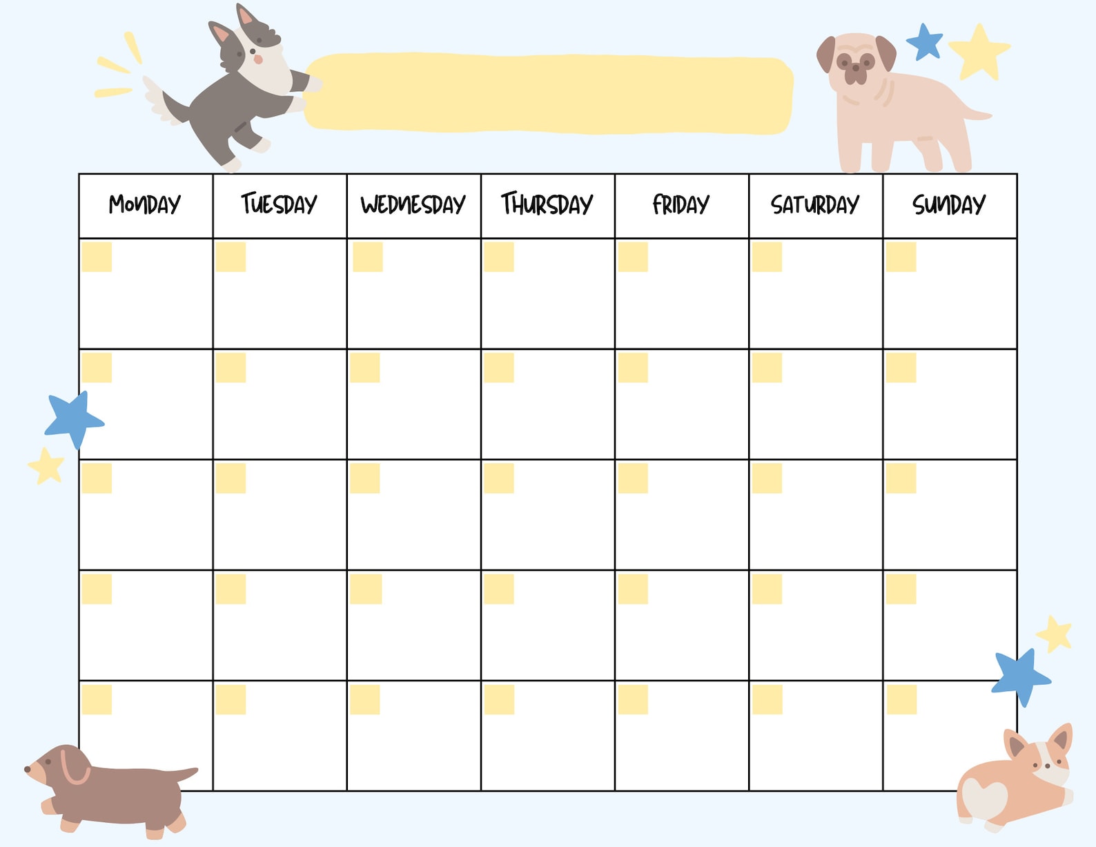 Cute Dog Open Printable Calendar, Digital Download Calendar, Instant ...