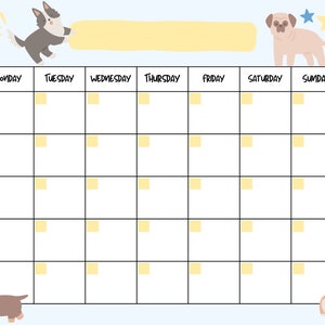 Cute Dog Open Printable Calendar, Digital Download Calendar, Instant ...