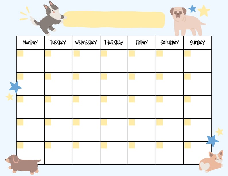 Cute Dog Open Printable Calendar, Digital Download Calendar, Instant ...