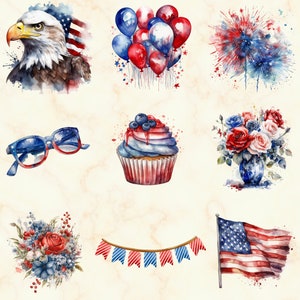 27 Fourth of July Watercolor Clipart - Patriotic Holiday PNG Set ...