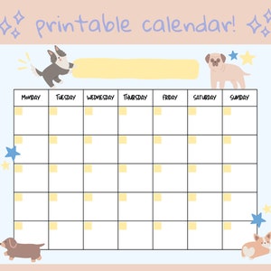 Cute Dog Open Printable Calendar, Digital Download Calendar, Instant ...