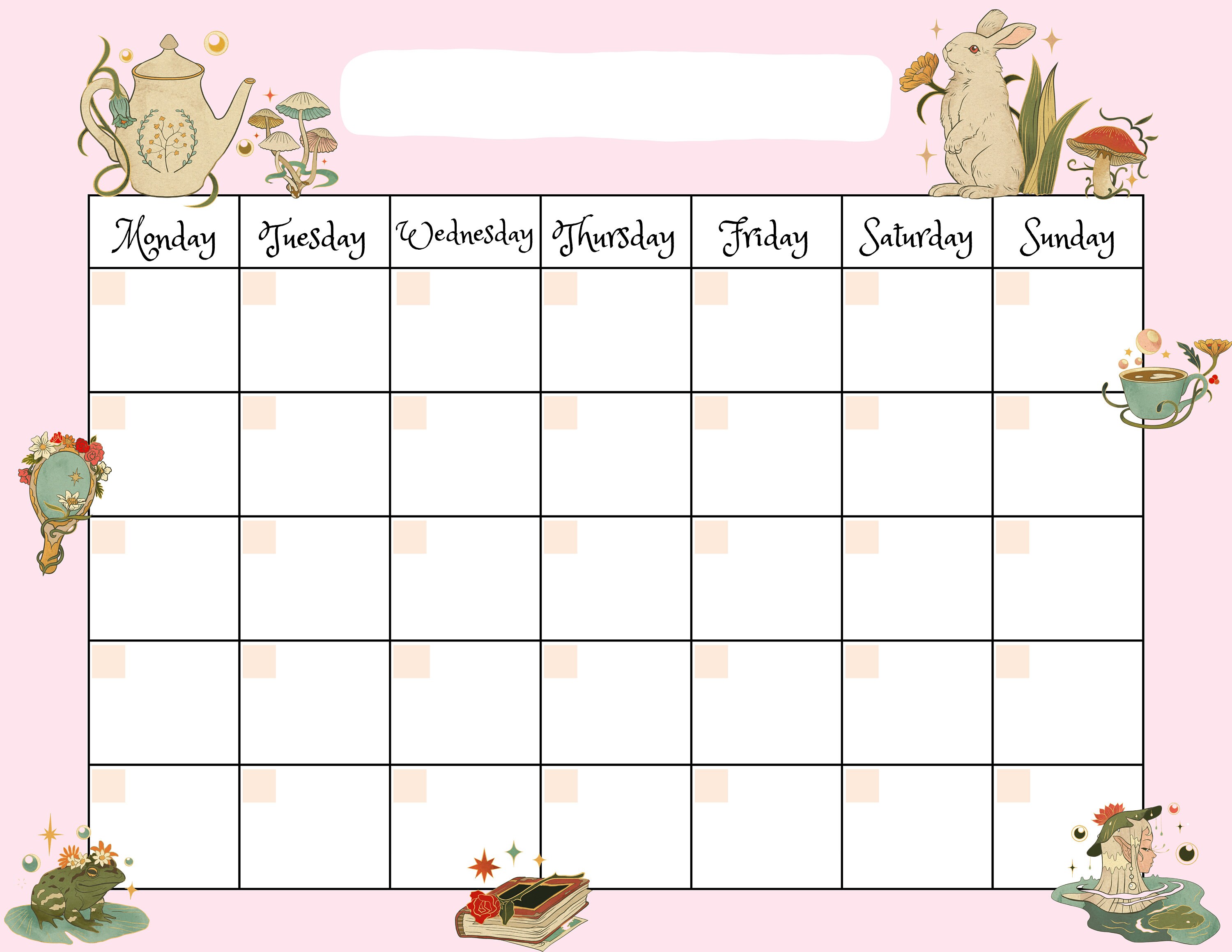 Magical Cottagecore Open Printable Monthly Calendar Planner, Digital ...