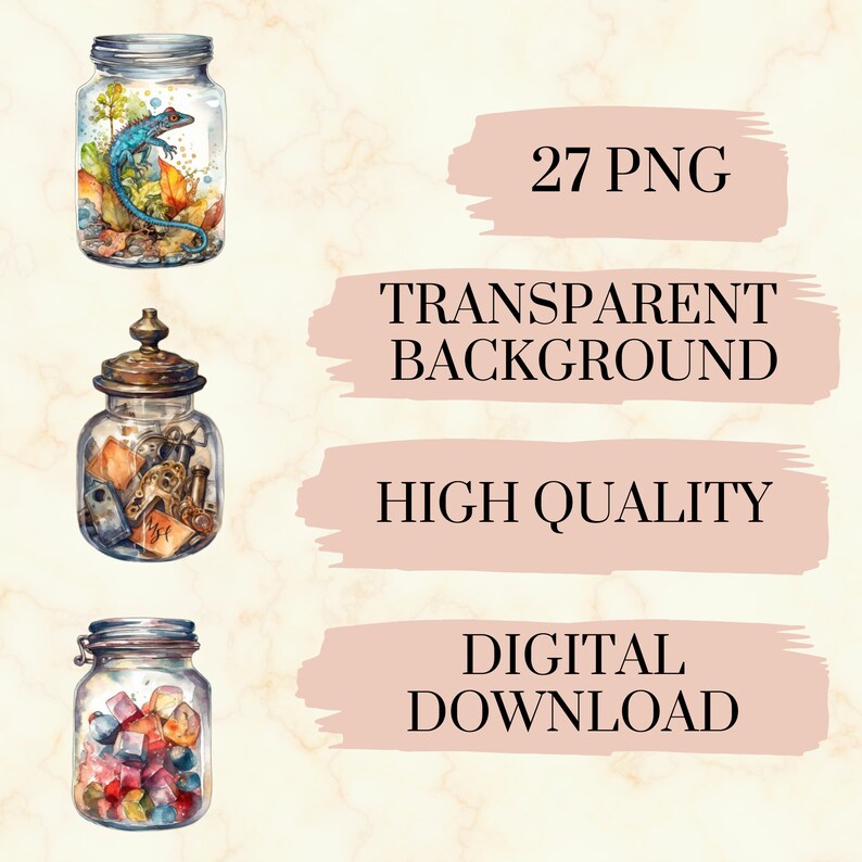 27 Magical Jars Watercolor Clipart - Fantasy Bottle PNG Set, Fantasy ...
