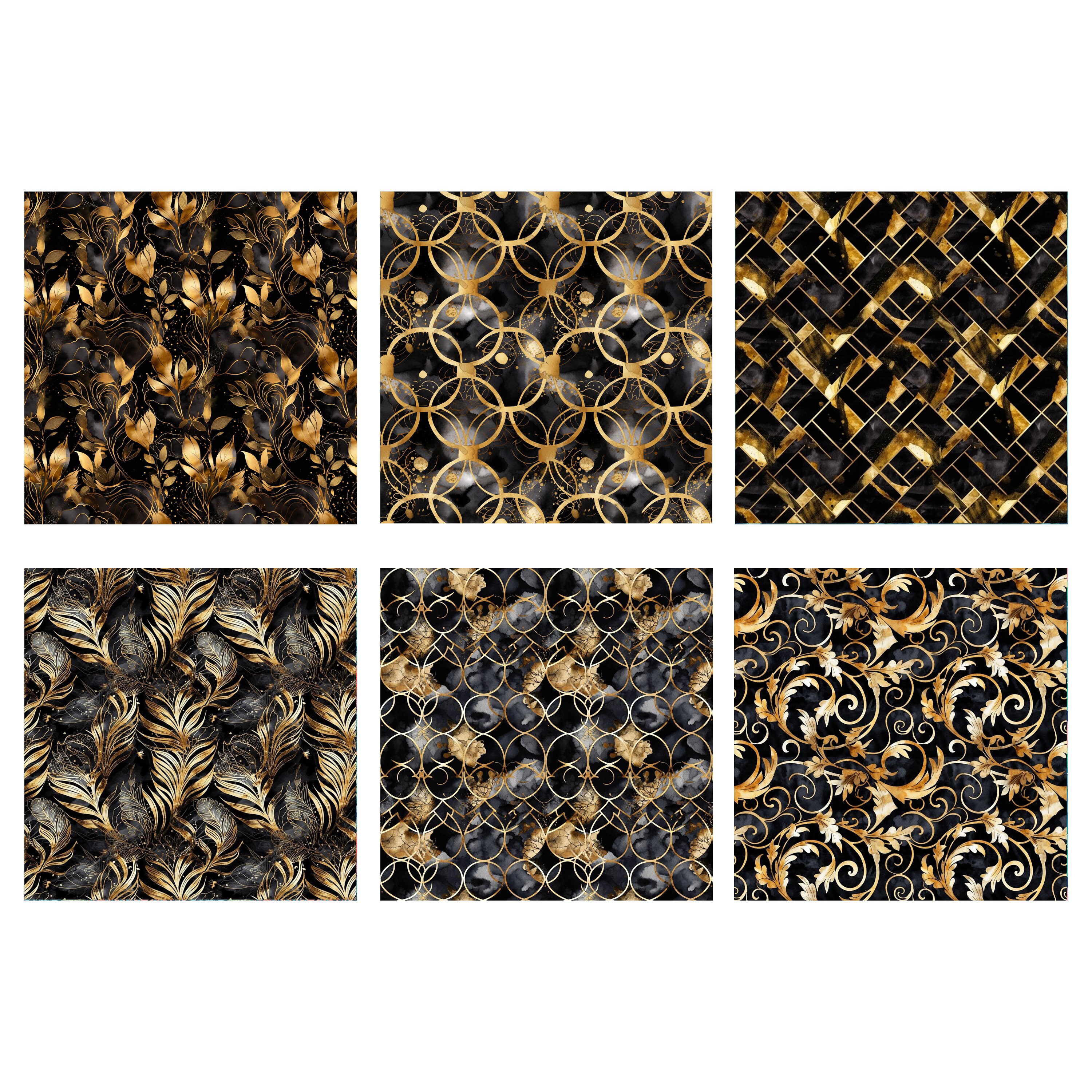 Black and Gold Seamless Digital Paper - Seamless Fancy Royal Watercolor ...
