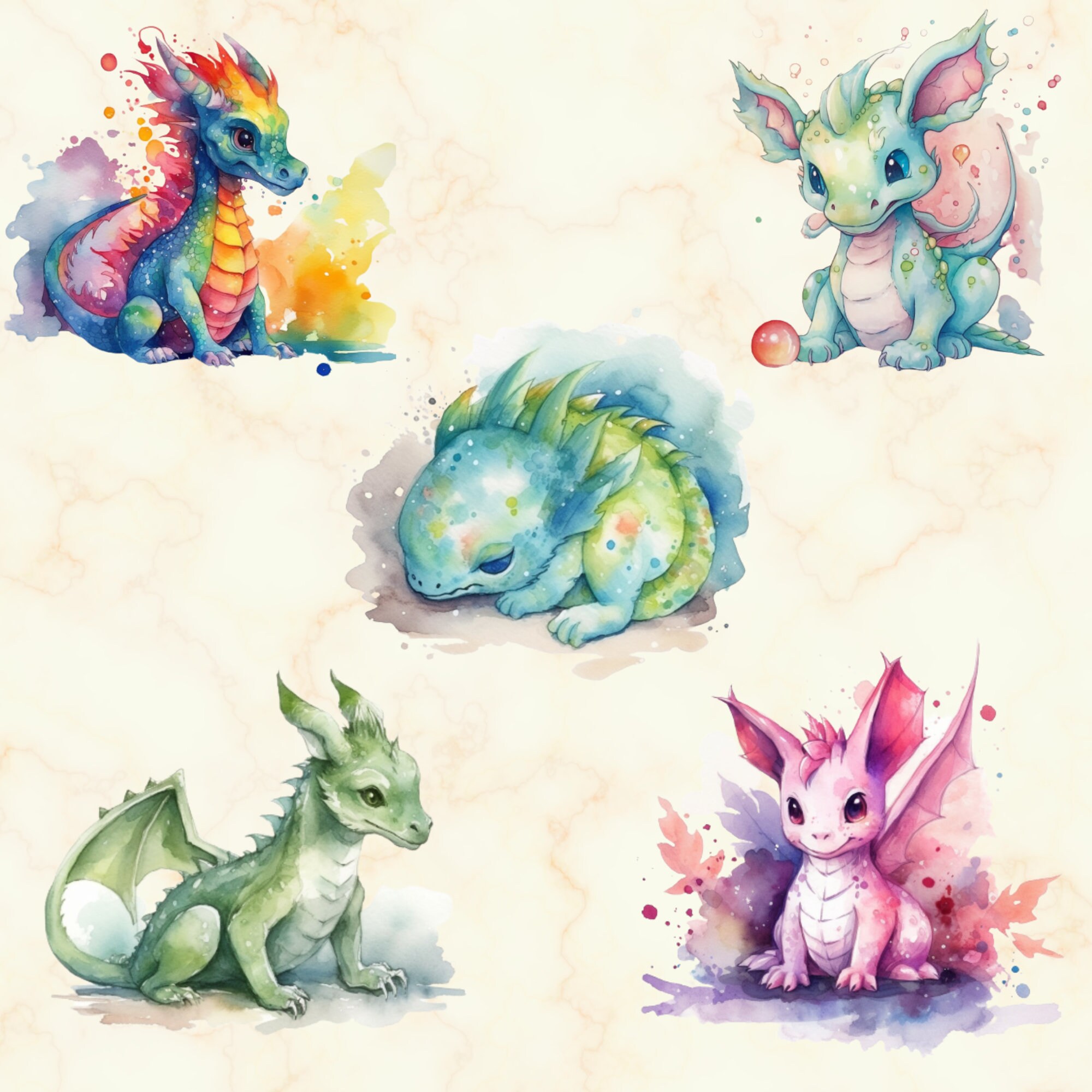 20 PNG Cute Dragons Clipart - Fantasy Colorful Dragon PNG Set, Pastel ...
