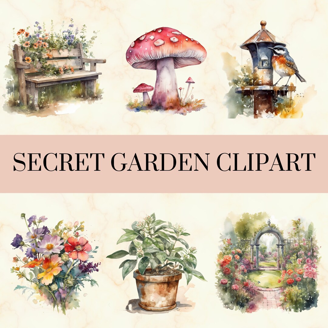 20 PNG Watercolor Secret Garden Clipart - Secret Garden PNG Set, Cute ...