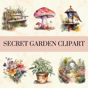 20 PNG Watercolor Secret Garden Clipart - Secret Garden PNG Set, Cute ...