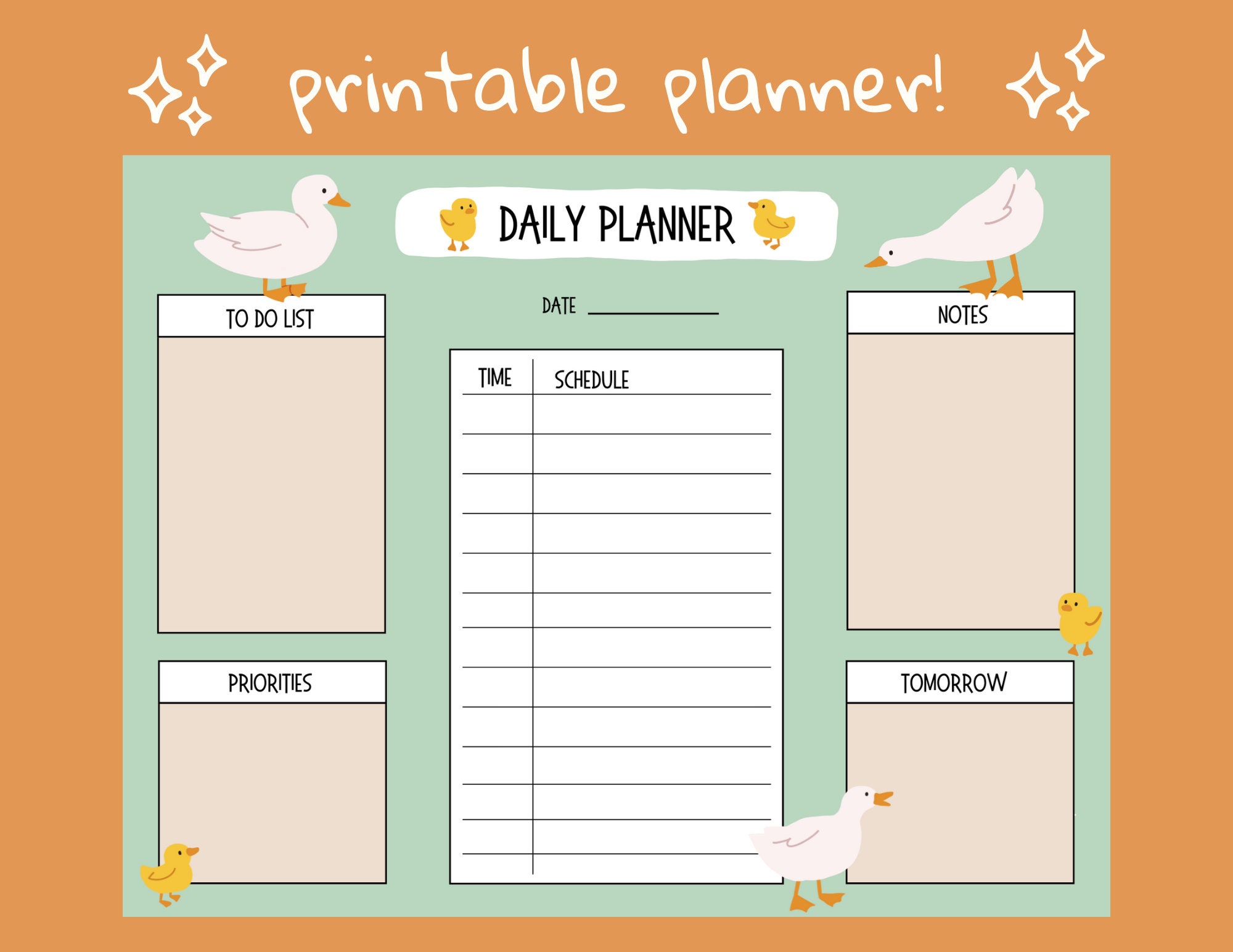 Cute Duck Open Printable Daily Planner, Digital Download Planner Page ...
