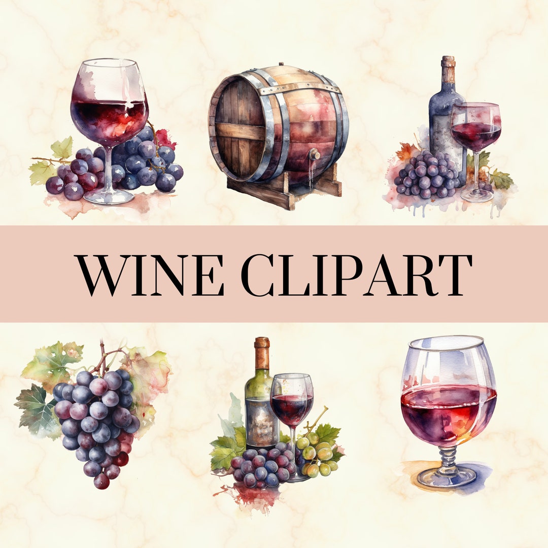 20 Wine Watercolor Clipart - Pretty Wine Bottles and Grapes PNG Set ...