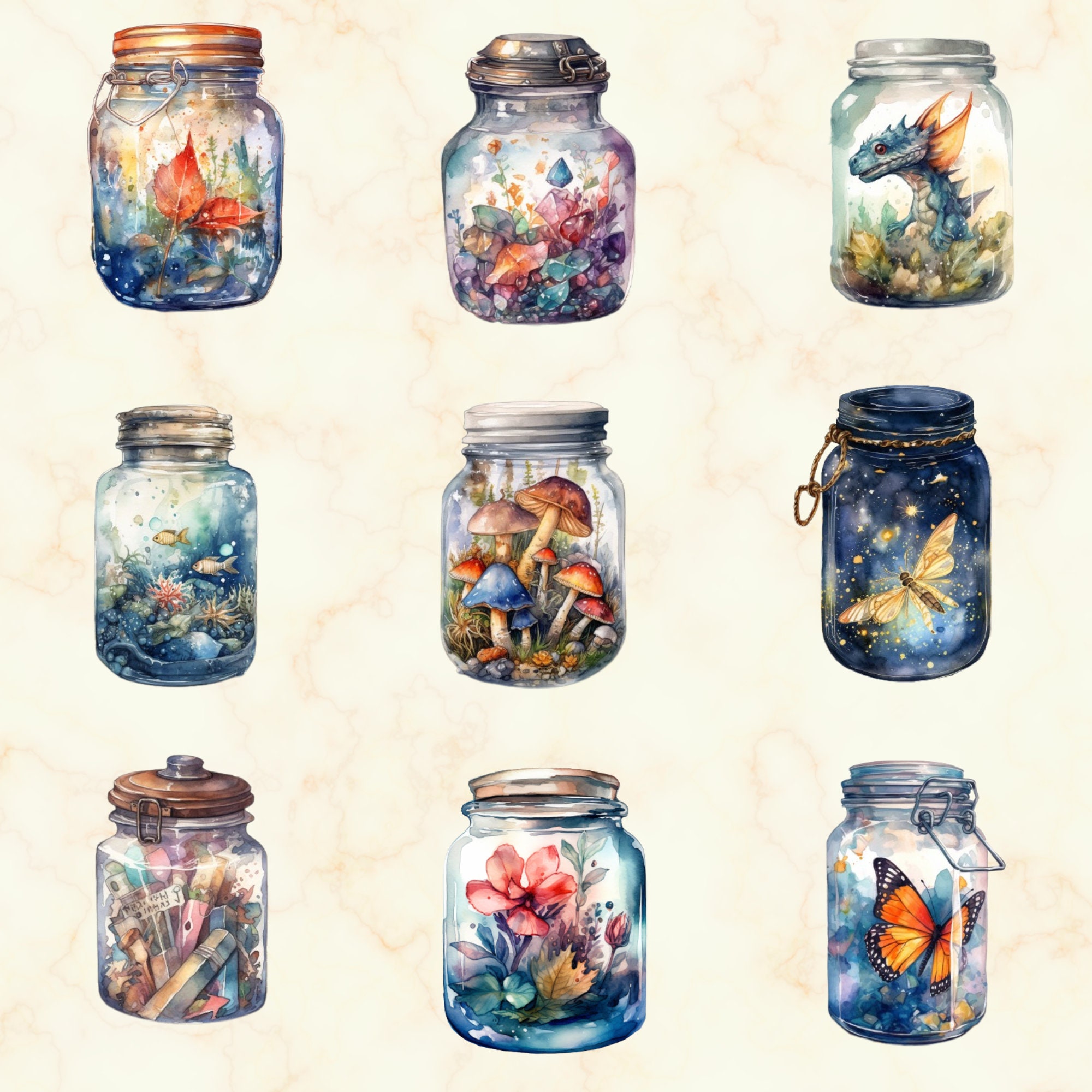 27 Magical Jars Watercolor Clipart - Fantasy Bottle PNG Set, Fantasy ...
