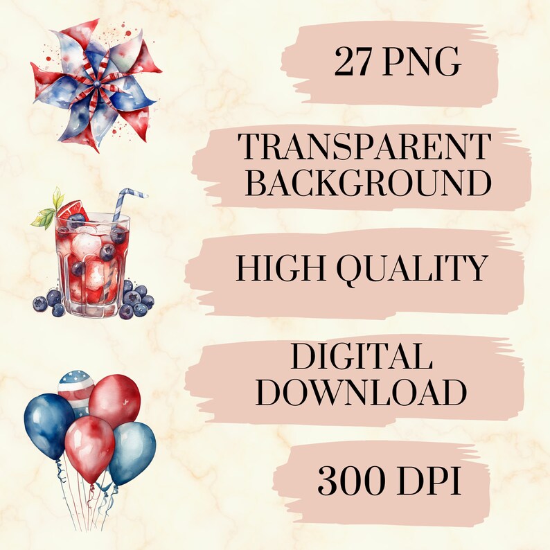 27 Fourth of July Watercolor Clipart - Patriotic Holiday PNG Set ...