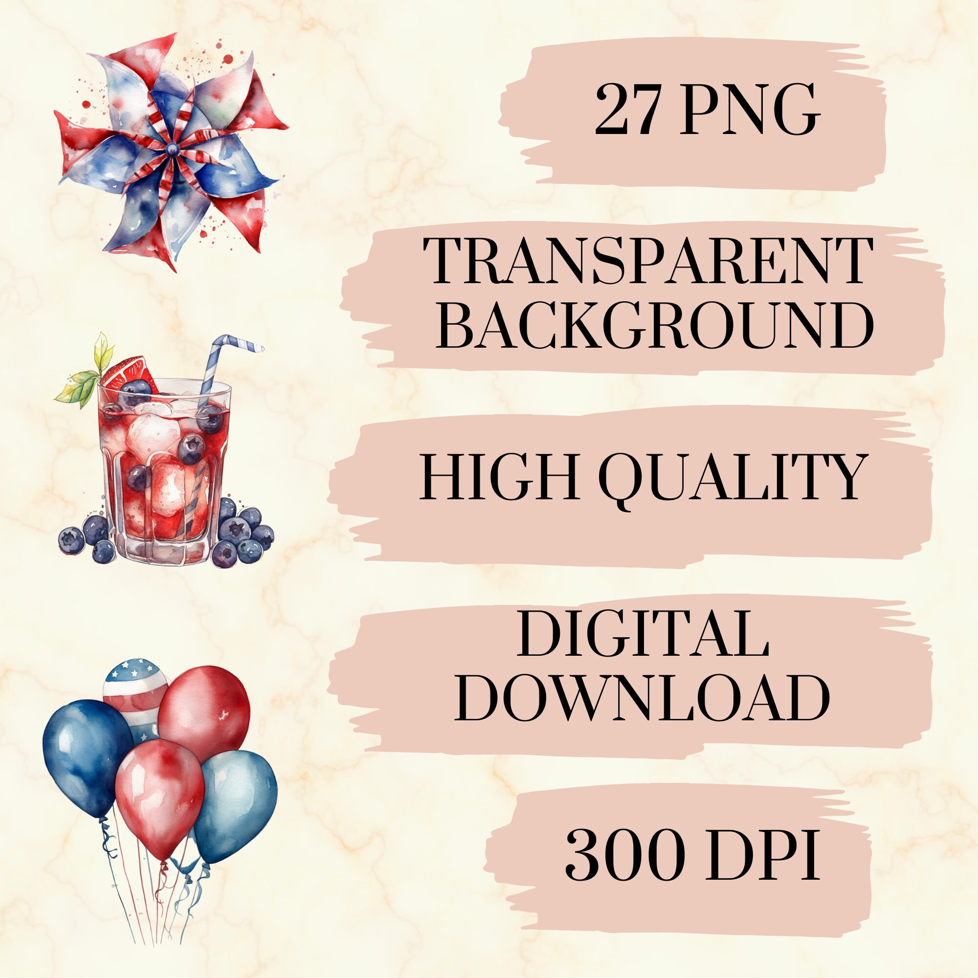 27 Fourth of July Watercolor Clipart - Patriotic Holiday PNG Set ...