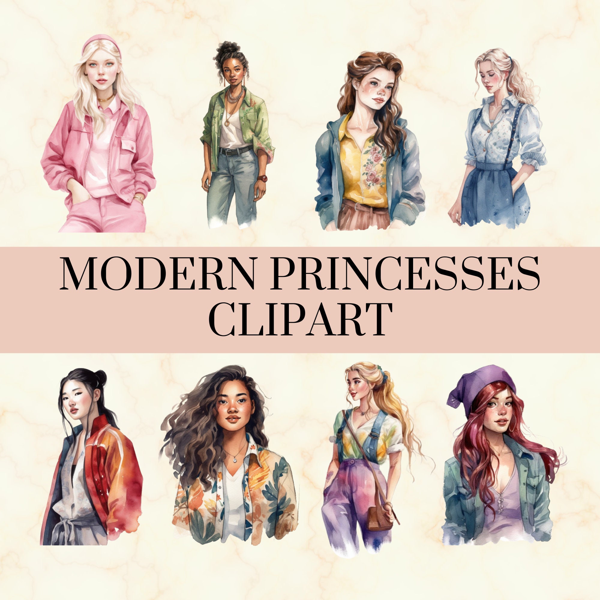 45 PNG Watercolor Modern Fairytale Princesses Clipart - Fairytale ...