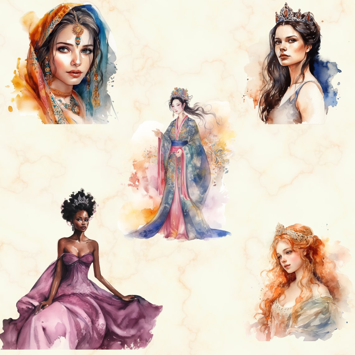 20 PNG Princesses Clipart - Princess PNG Set, Pretty Colorful Diverse ...