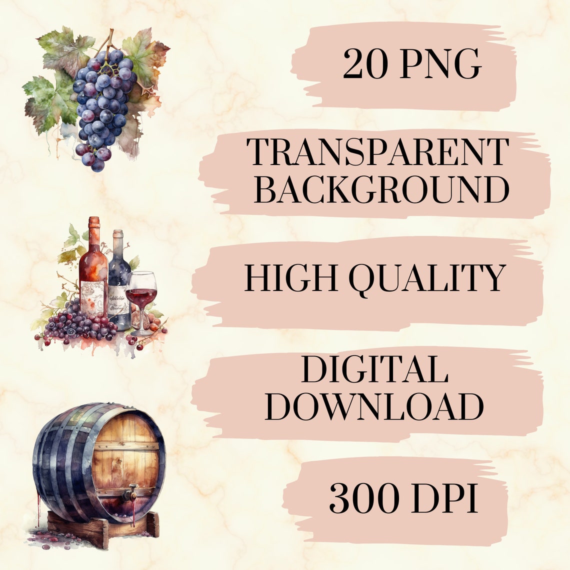 20 Wine Watercolor Clipart Pretty Wine Bottles and Grapes - Etsy