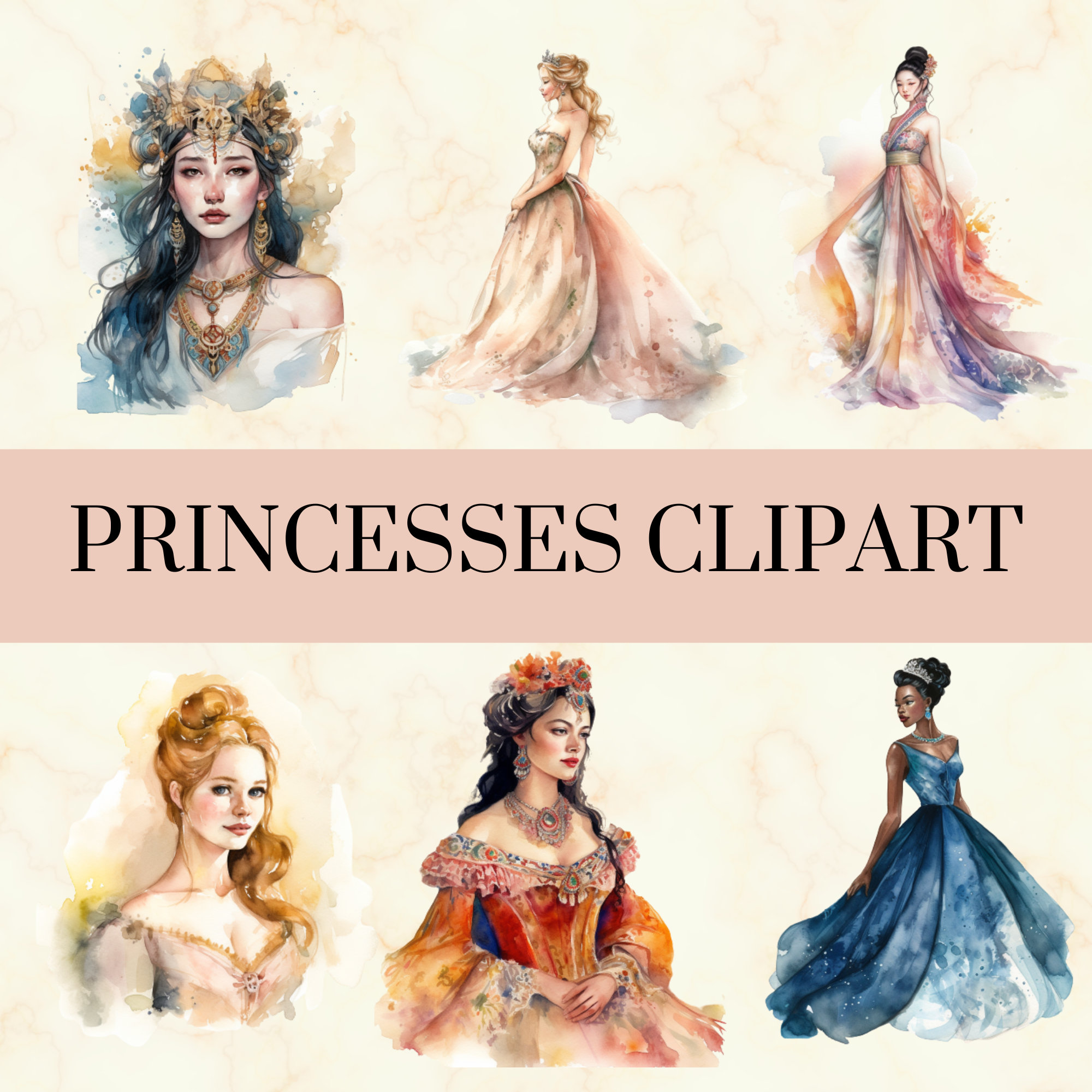 20 PNG Princesses Clipart - Princess PNG Set, Pretty Colorful Diverse ...