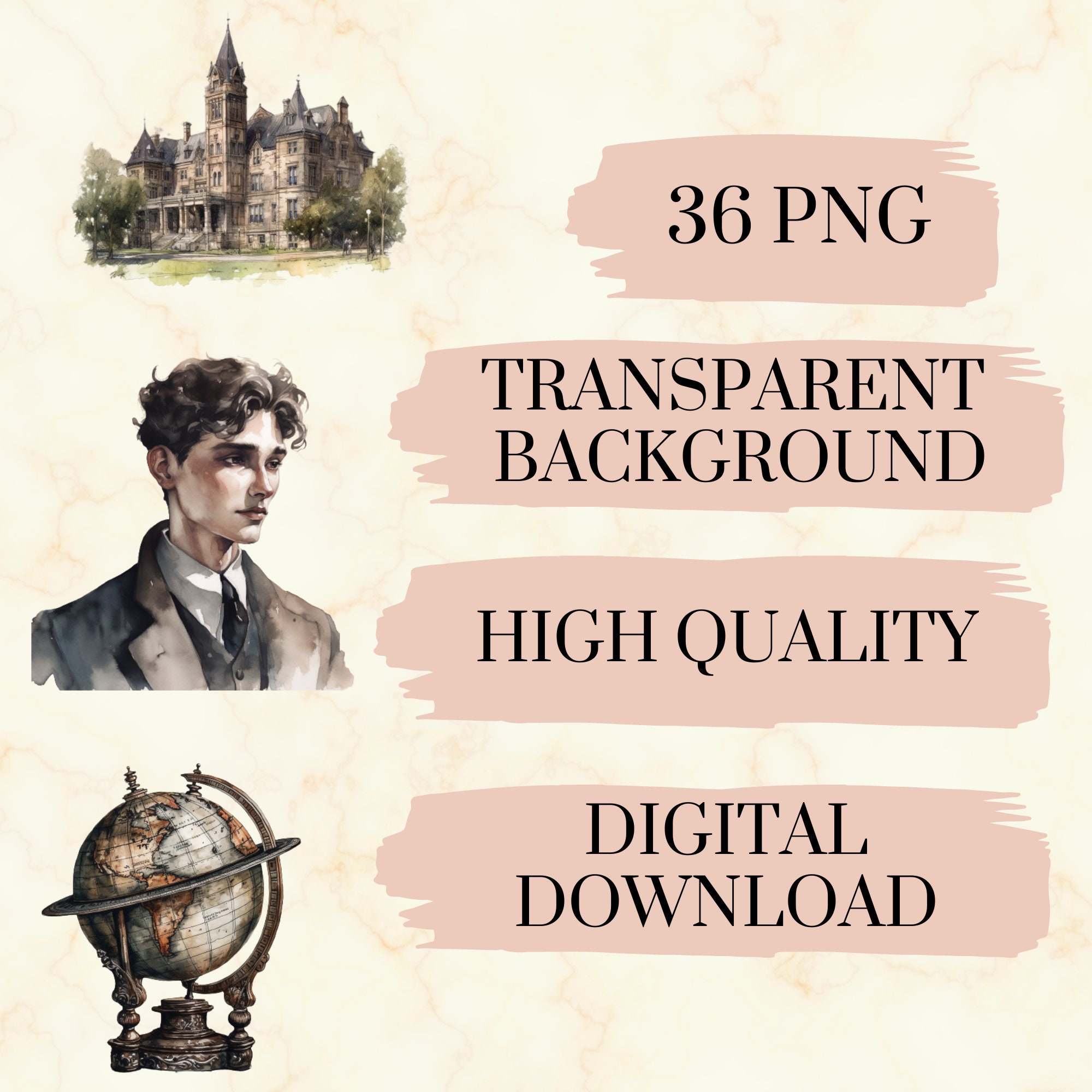 36 PNG Watercolor Dark Academia Clipart - Pretty Black Gothic College ...