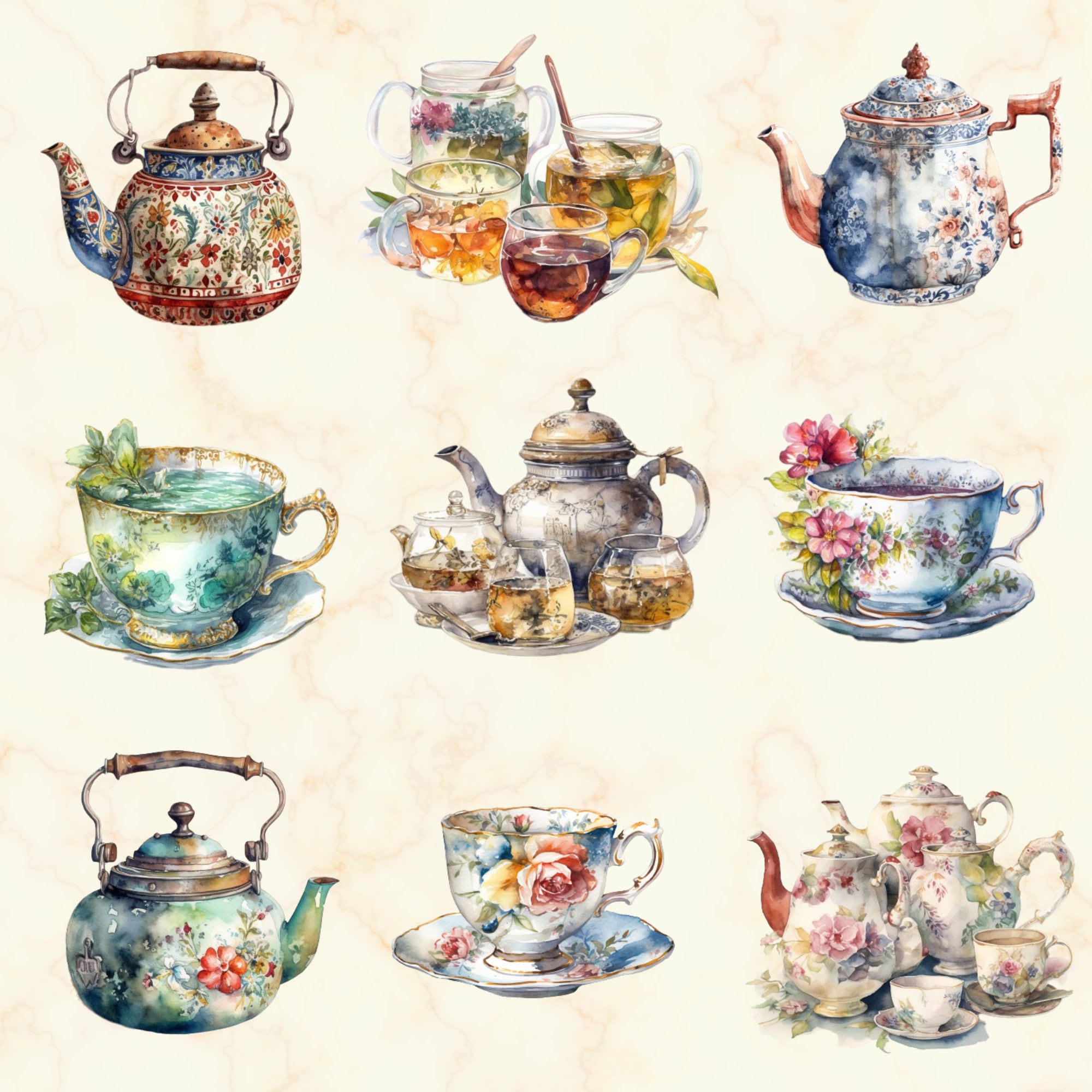 36 PNG Watercolor Tea Lover Clipart - Pretty Teacup, Teapot and Kettle ...