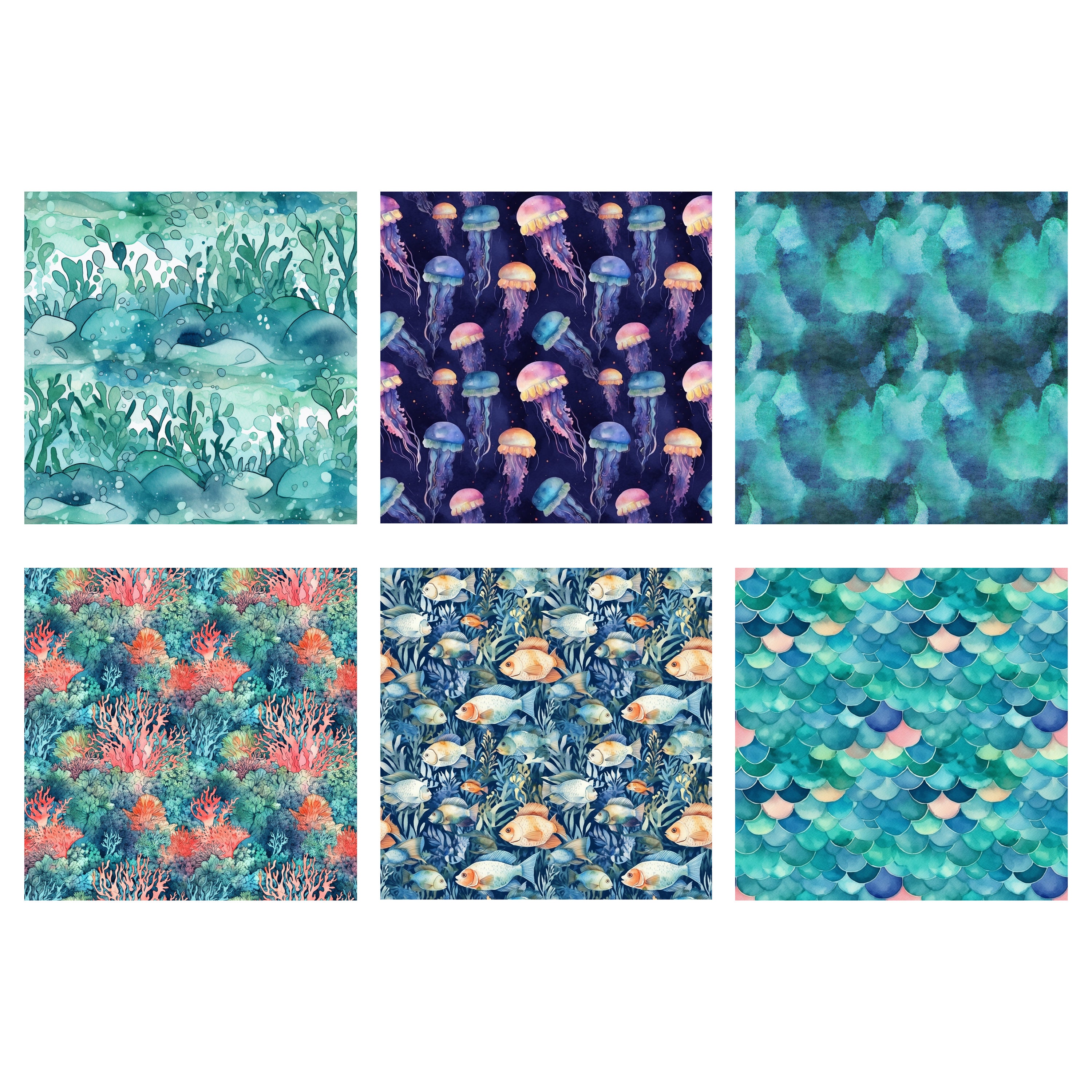 Ocean Beauty Seamless Digital Paper - Seamless Deep Sea Watercolor ...
