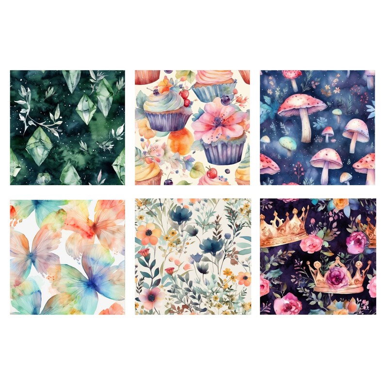 Fairycore Magic Seamless Digital Paper - Seamless Fairytale Watercolor ...