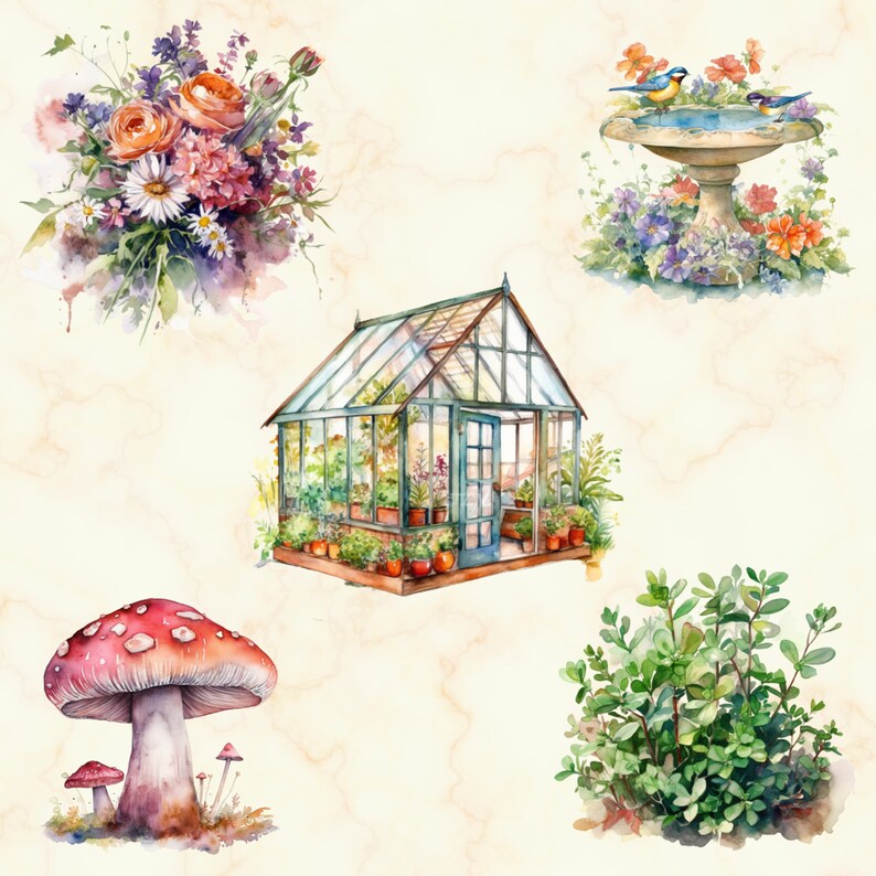 20 PNG Watercolor Secret Garden Clipart - Secret Garden PNG Set, Cute ...