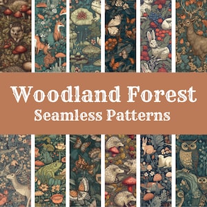 Woodland Forest Digital Paper - Seamless, Forest Watercolor Patterns ...