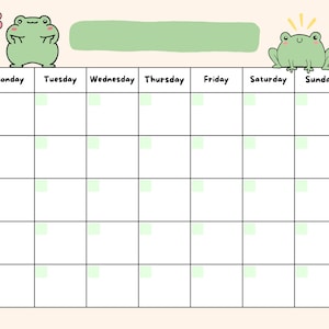 Cute Frog Open Printable Calendar, Digital Download Calendar, Instant ...