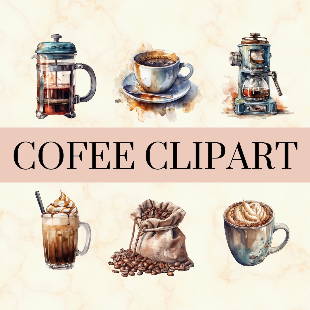 21 Coffee Watercolor Clipart - Cute Cafe PNG Set, Coffee Drinks PNG ...