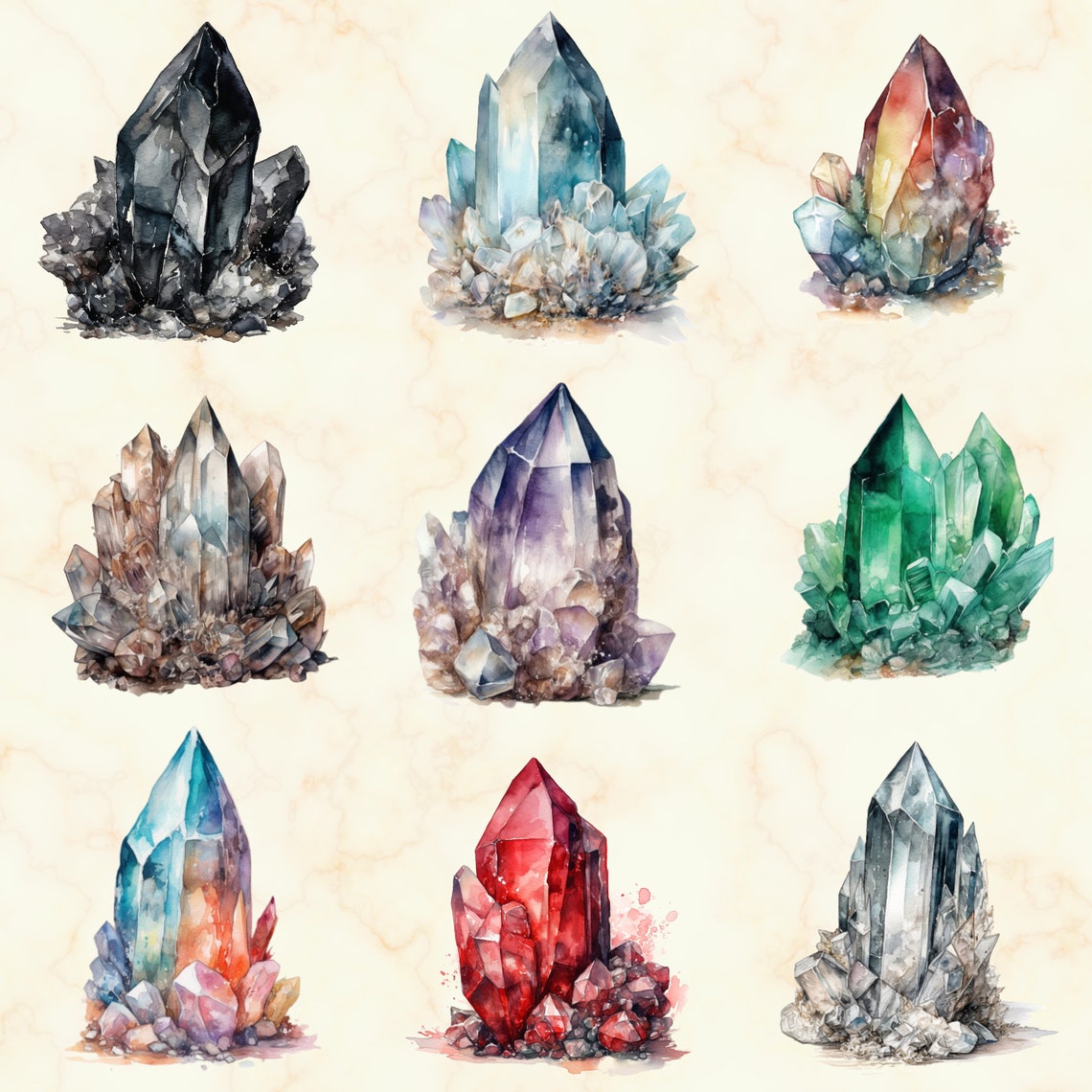27 Colorful Crystals Clipart - Pretty Crystal PNG Set, Witchy Gems Art ...