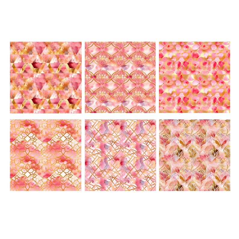 Pink and Gold Seamless Digital Paper Seamless Pretty Dreamy Watercolor ...