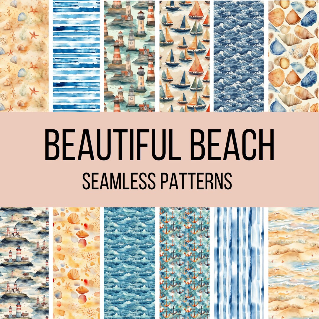 Beautiful Beach Seamless Digital Paper - Seamless Summer Seaside ...