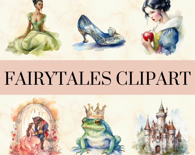 45 PNG Watercolor Fairytale Clipart - Princess PNG Set, Cute Fantasy ...