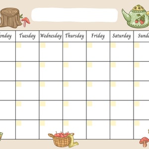 Sweet Cottagecore Open Printable Monthly Calendar Planner, Digital ...