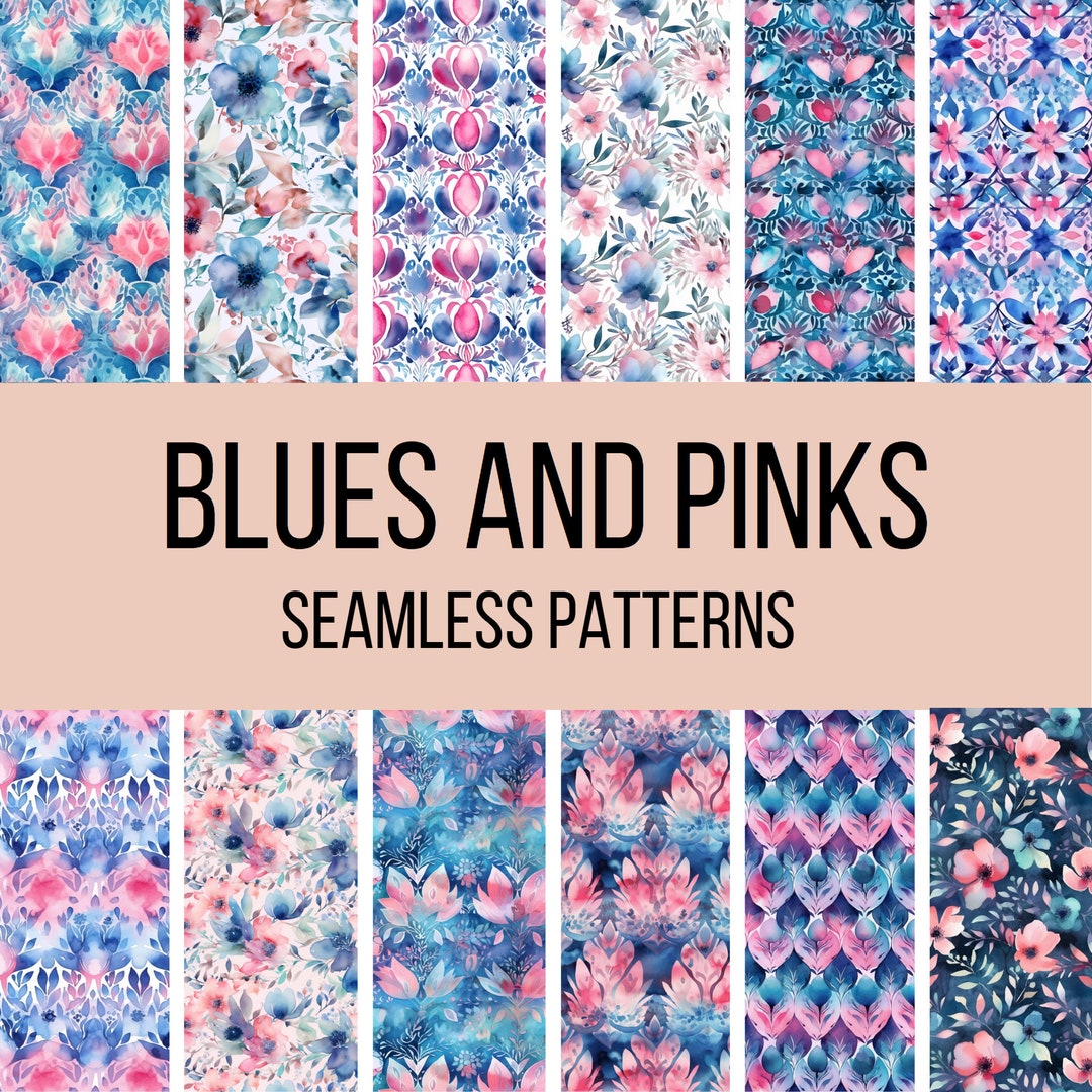Blue and Pink Seamless Digital Paper - Seamless Watercolor Patterns ...