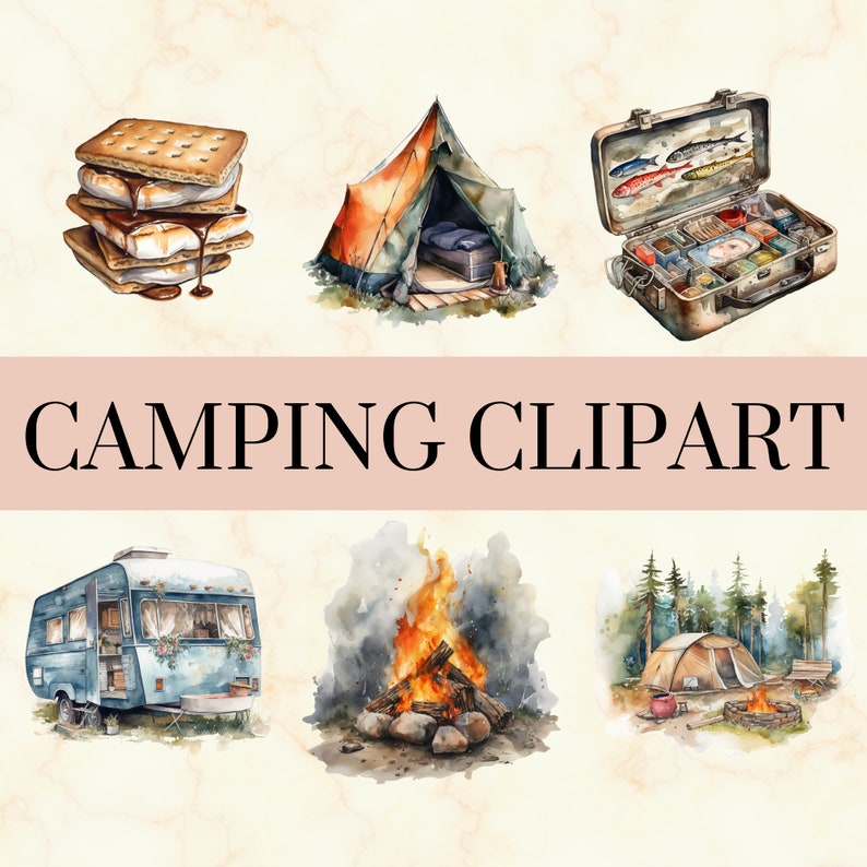 36 Camping Watercolor Clipart - Summer Camping PNG Set, Hiking PNG ...