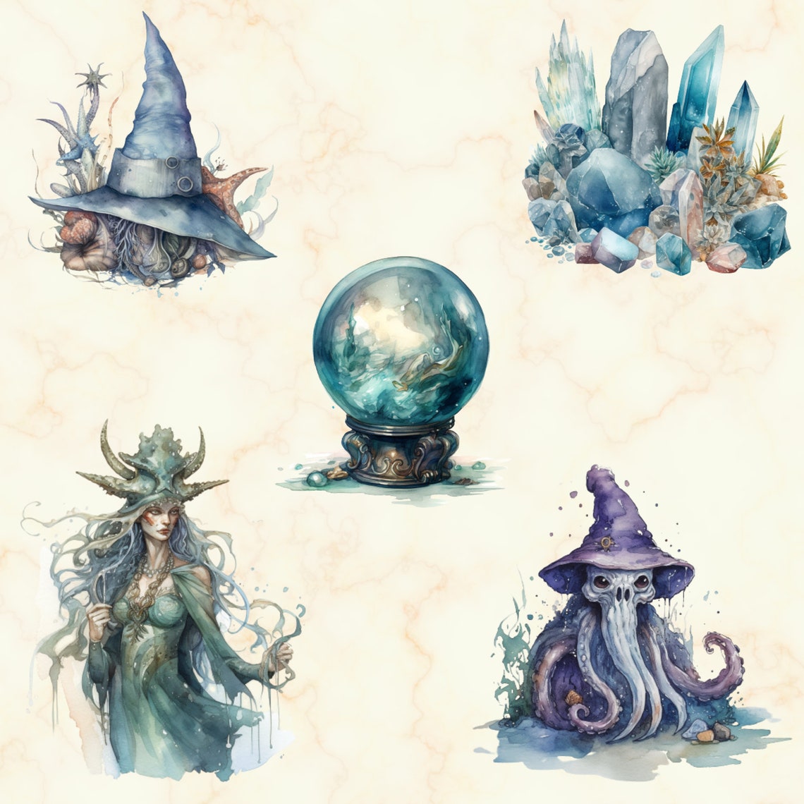 20 PNG Sea Witch Clipart - Witchy PNG Set, Ocean Magic Witch Art ...
