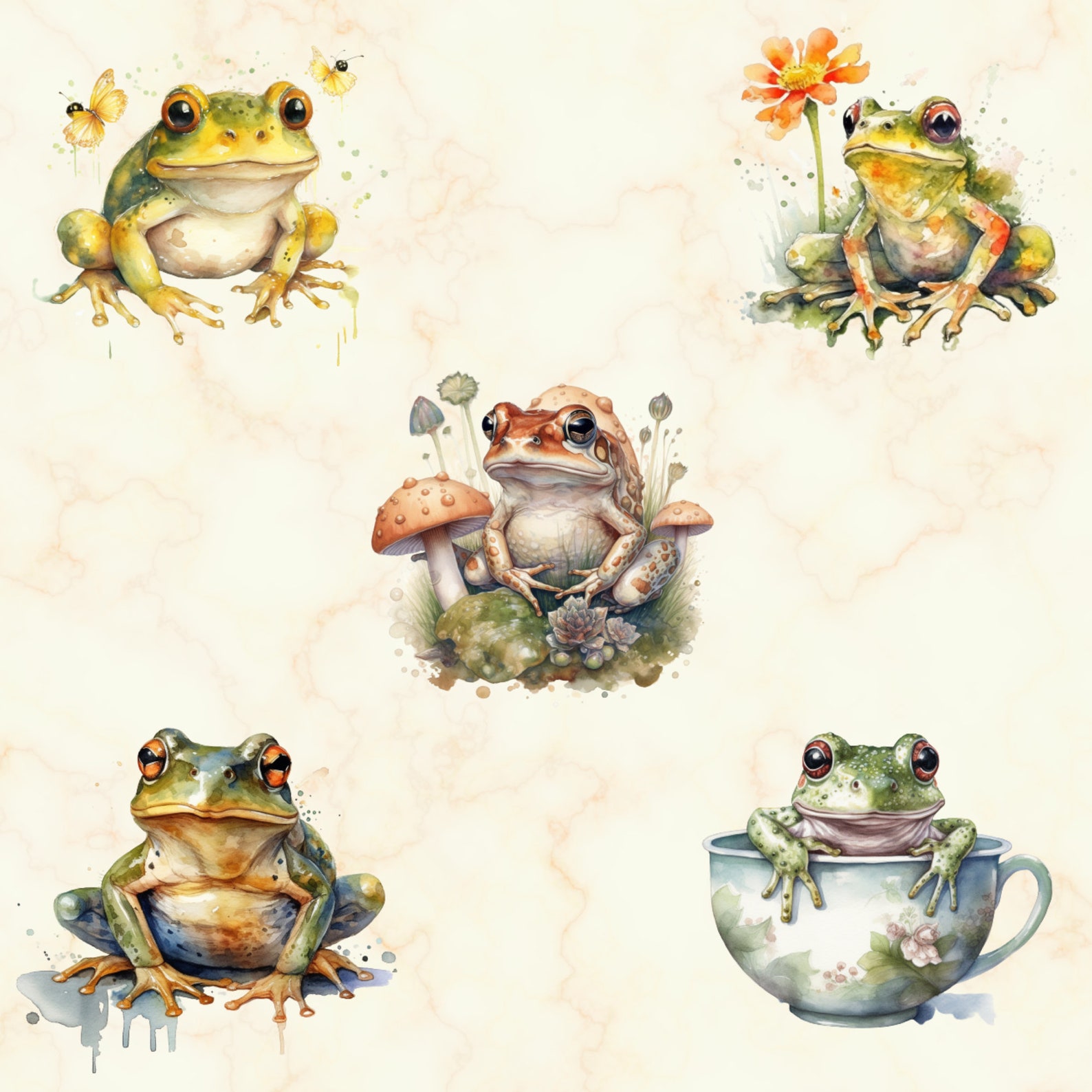 20 PNG Watercolor Cute Frogs Clipart - Pretty Floral Frog PNG Set, Cute ...