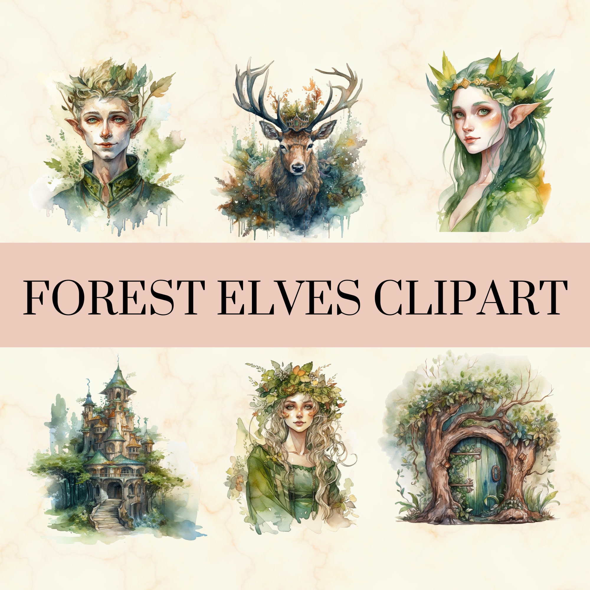 27 Forest Elves Watercolor Clipart - Pretty Fantasy Elf PNG Set ...