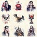 36 Vampires Watercolor Clipart - Pretty Dark Gothic PNG Set, Black Red ...
