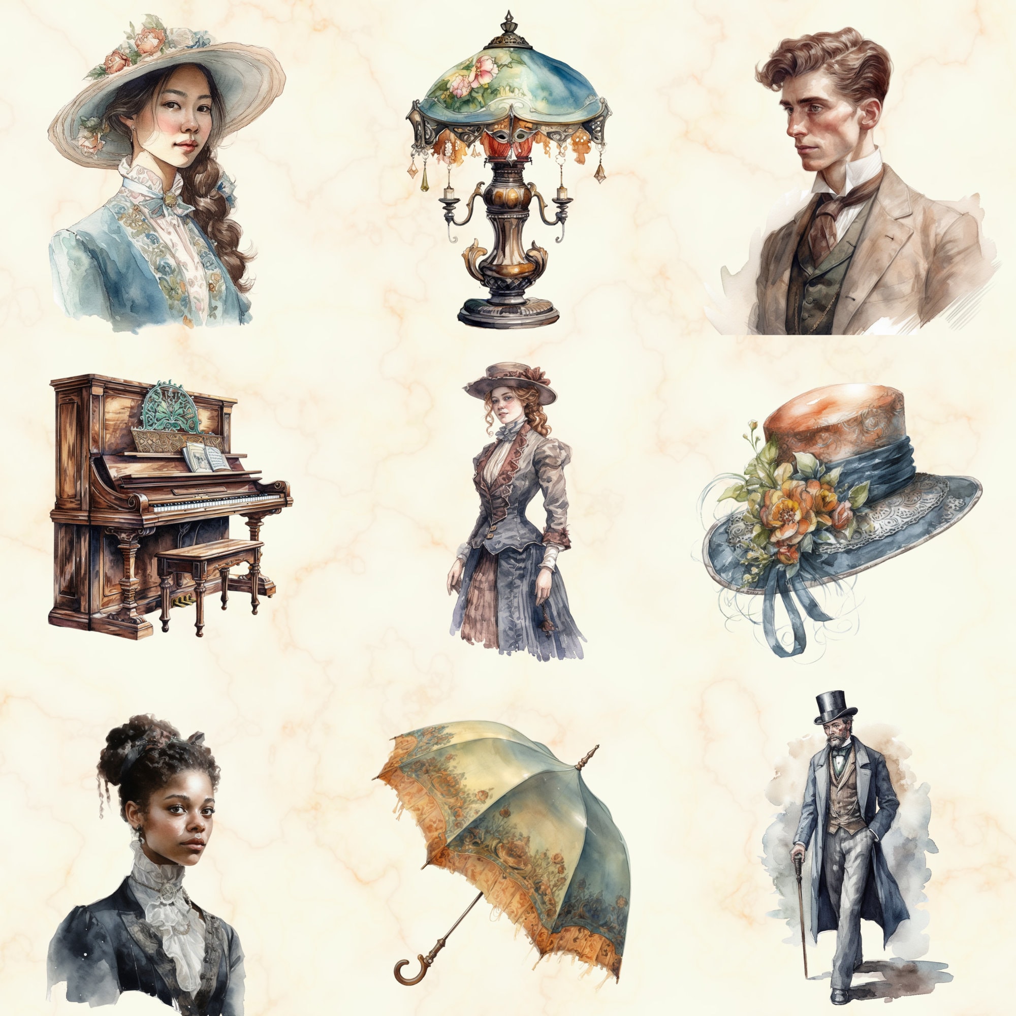 45 Victorian Watercolor Clipart - Pretty Victorian Women PNG Set ...