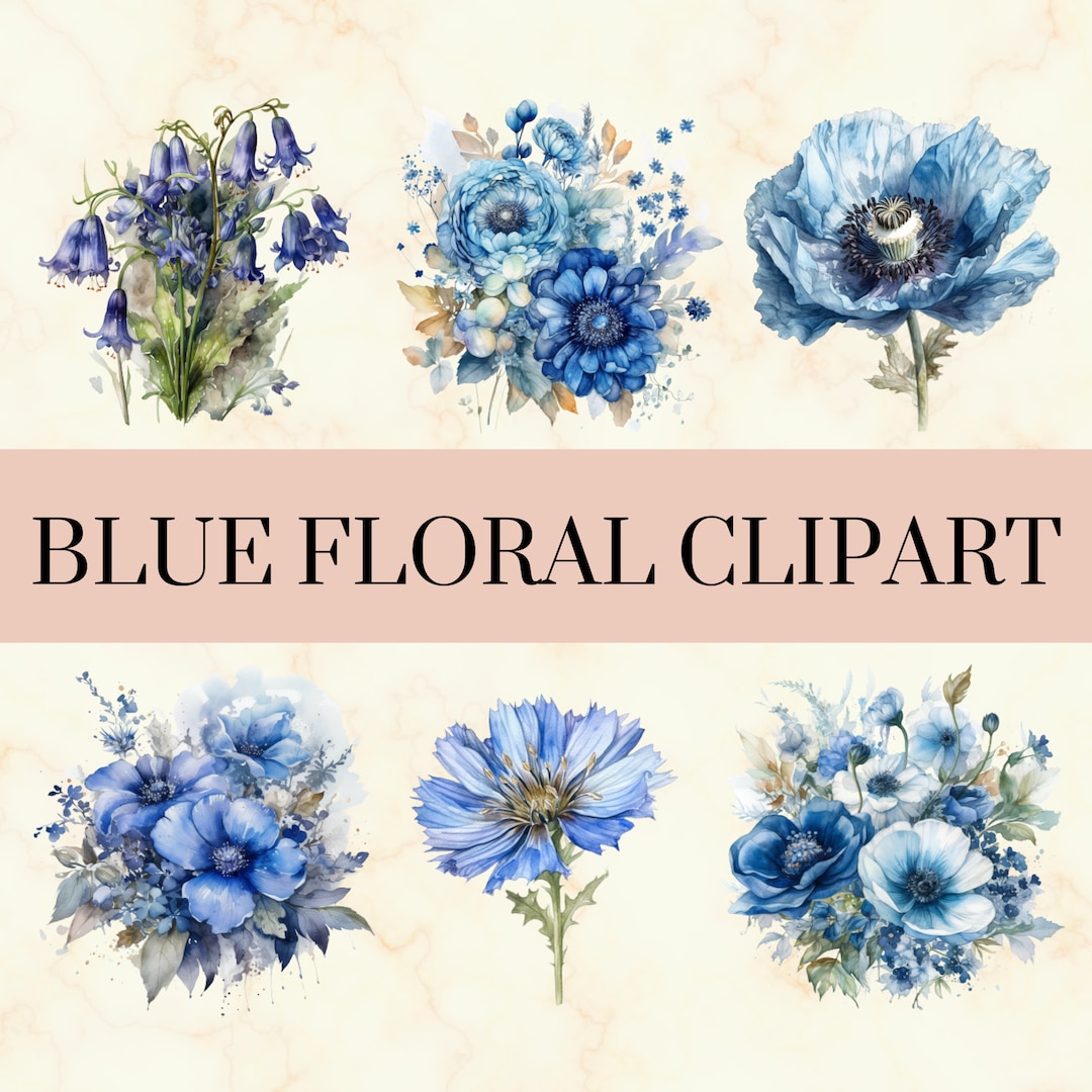 27 PNG Watercolor Blue Flowers Clipart - Pretty Floral PNG Set ...