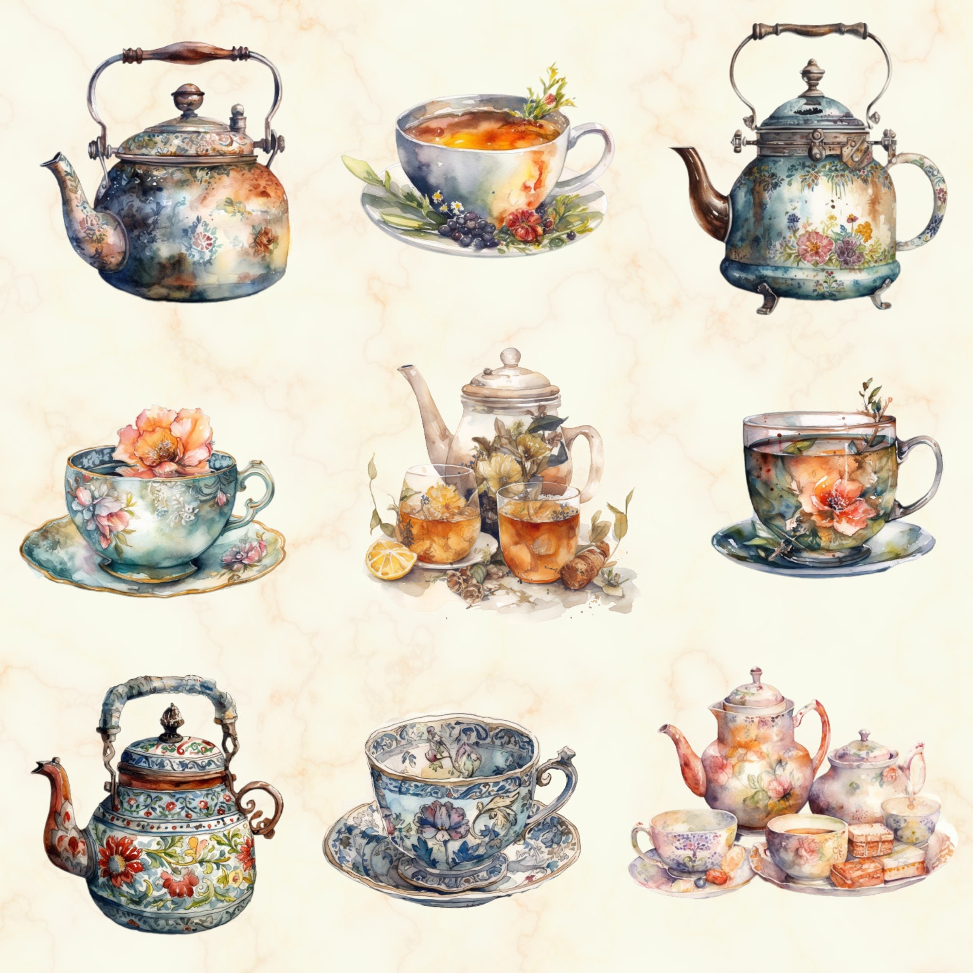 36 PNG Watercolor Tea Lover Clipart - Pretty Teacup, Teapot and Kettle ...