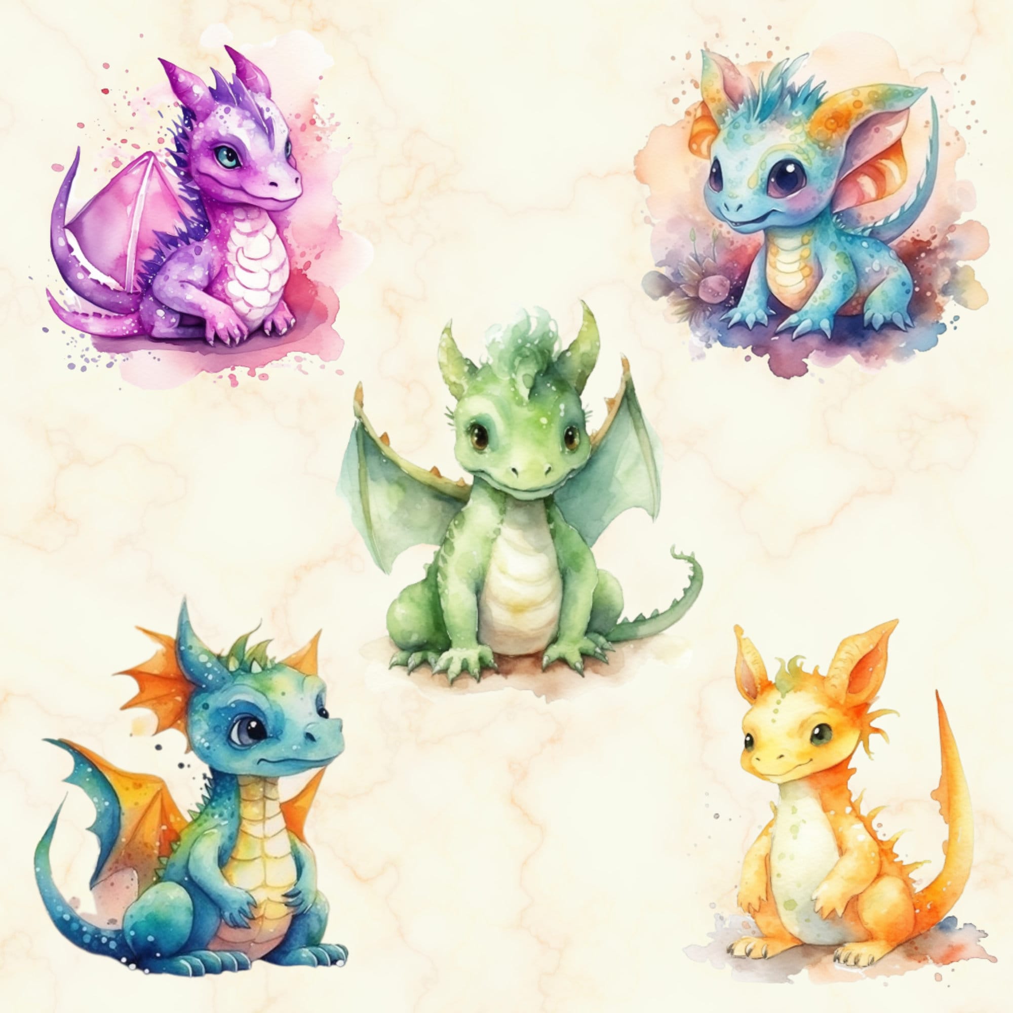 20 PNG Cute Dragons Clipart - Fantasy Colorful Dragon PNG Set, Pastel ...