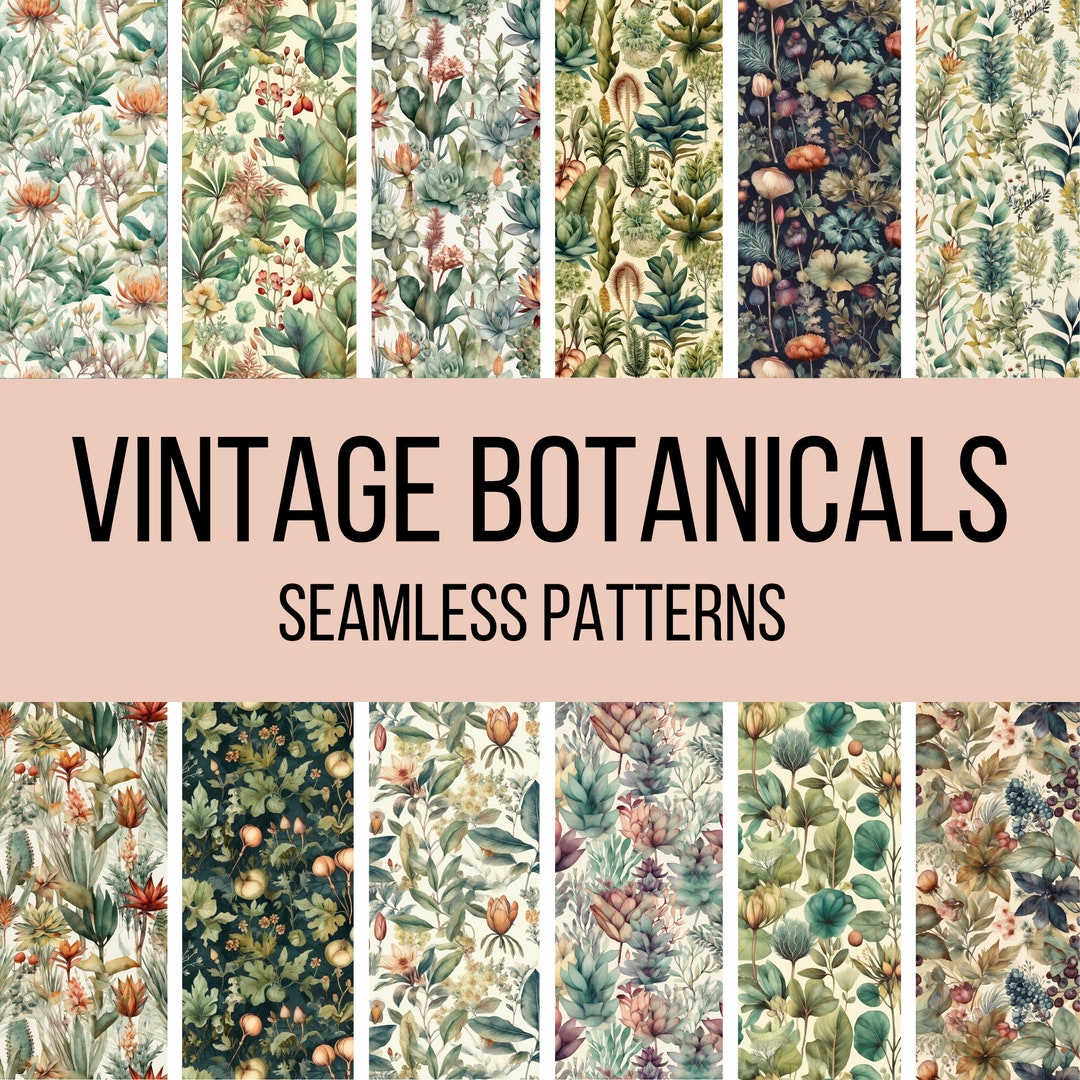 Vintage Botanical Seamless Digital Paper - Seamless Antique Plant ...