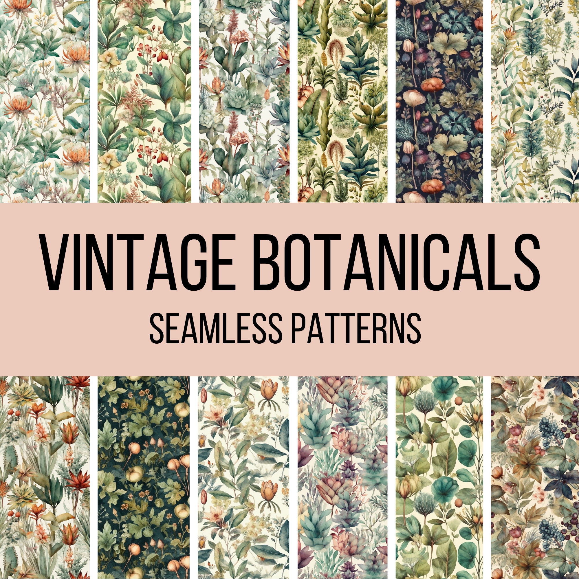 Vintage Botanical Seamless Digital Paper - Seamless Antique Plant ...