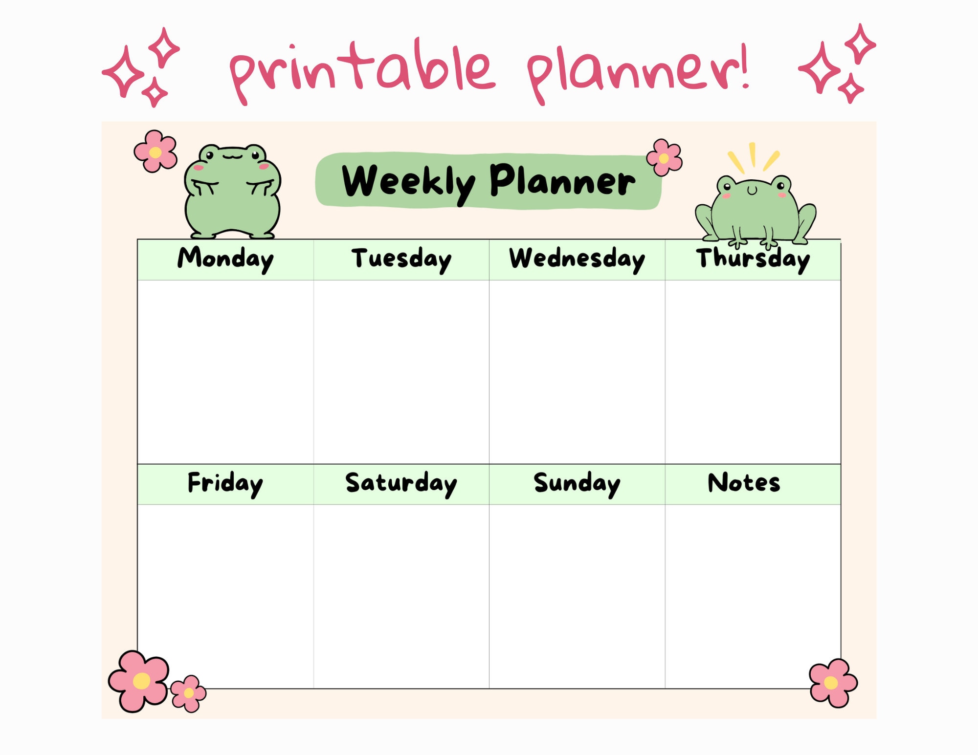 Cute Frog Open Printable Weekly Planner, Digital Download Planner Page ...