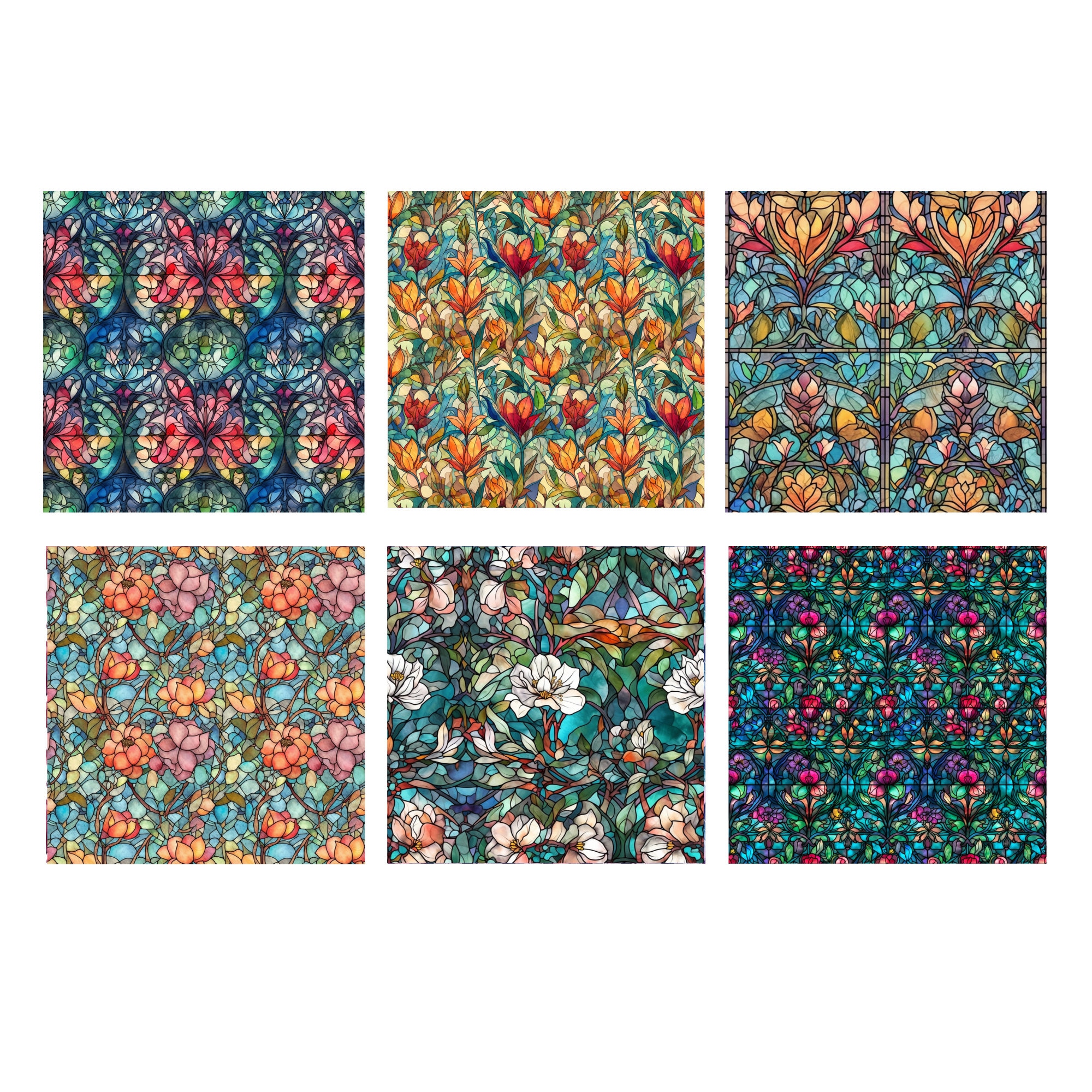 Stained Glass Seamless Digital Paper Seamless Flower Window Watercolor ...