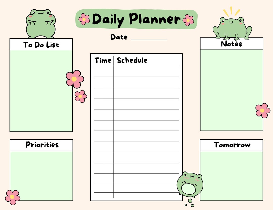 Cute Frog Open Printable Daily Planner, Digital Download Planner Page ...