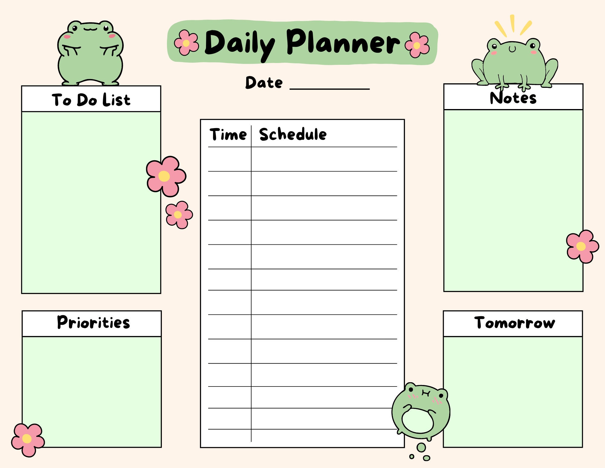 Cute Frog Open Printable Daily Planner, Digital Download Planner Page ...
